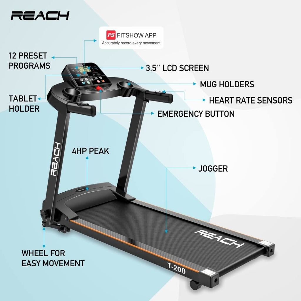 Reach T-200 4 HP Peak | Motorized Treadmill with Manual Incline for ...
